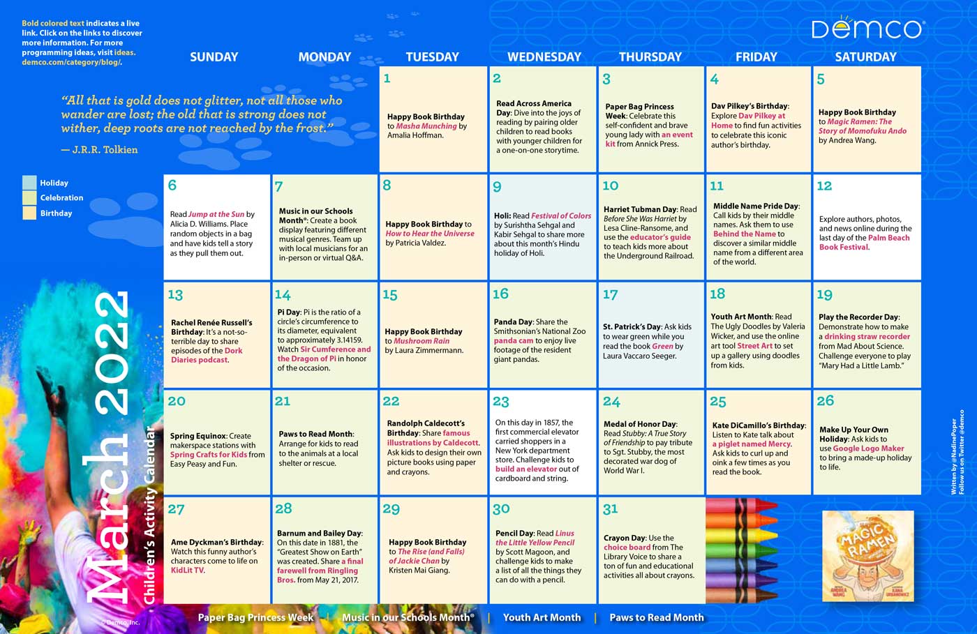 Children’s Activity Calendar: March 2022 - Demco's Ideas and Inspiration