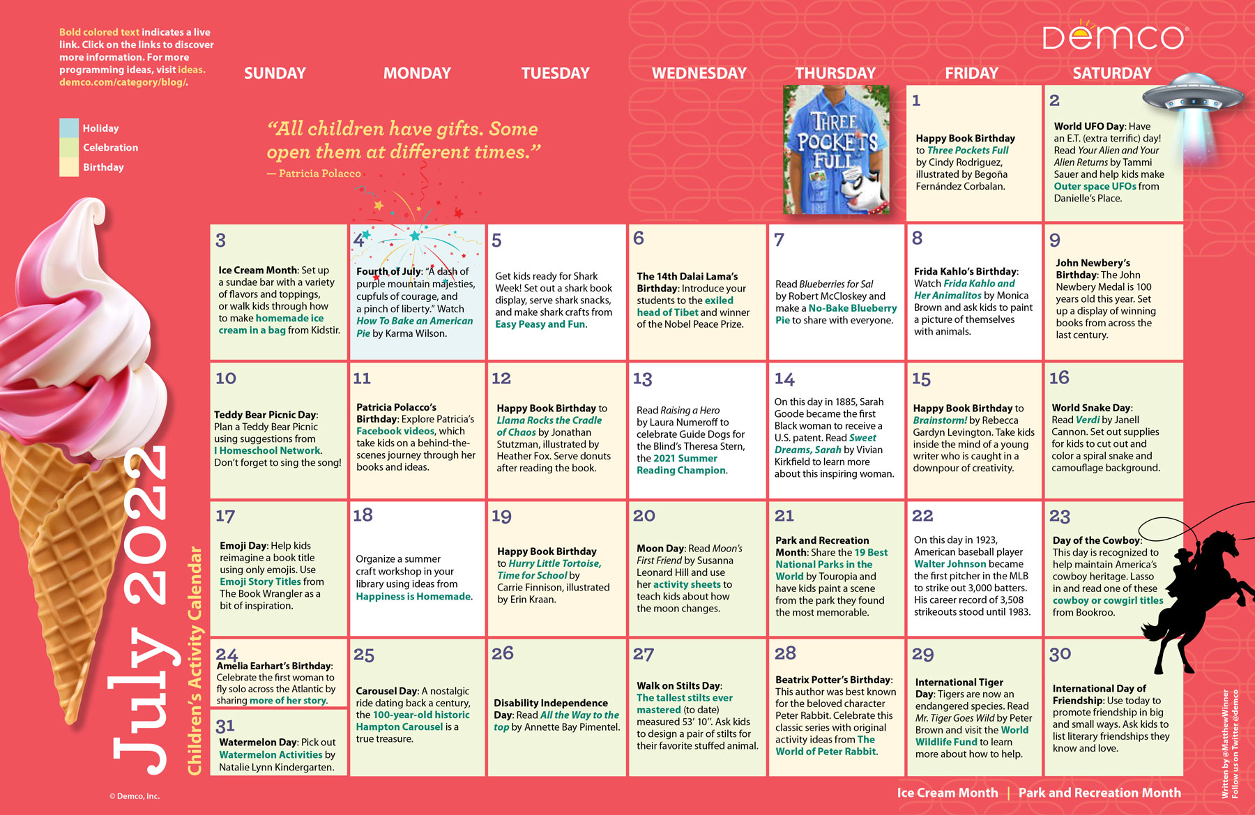 Children’s Activity Calendar: July 2022 - Demco's Ideas and Inspiration