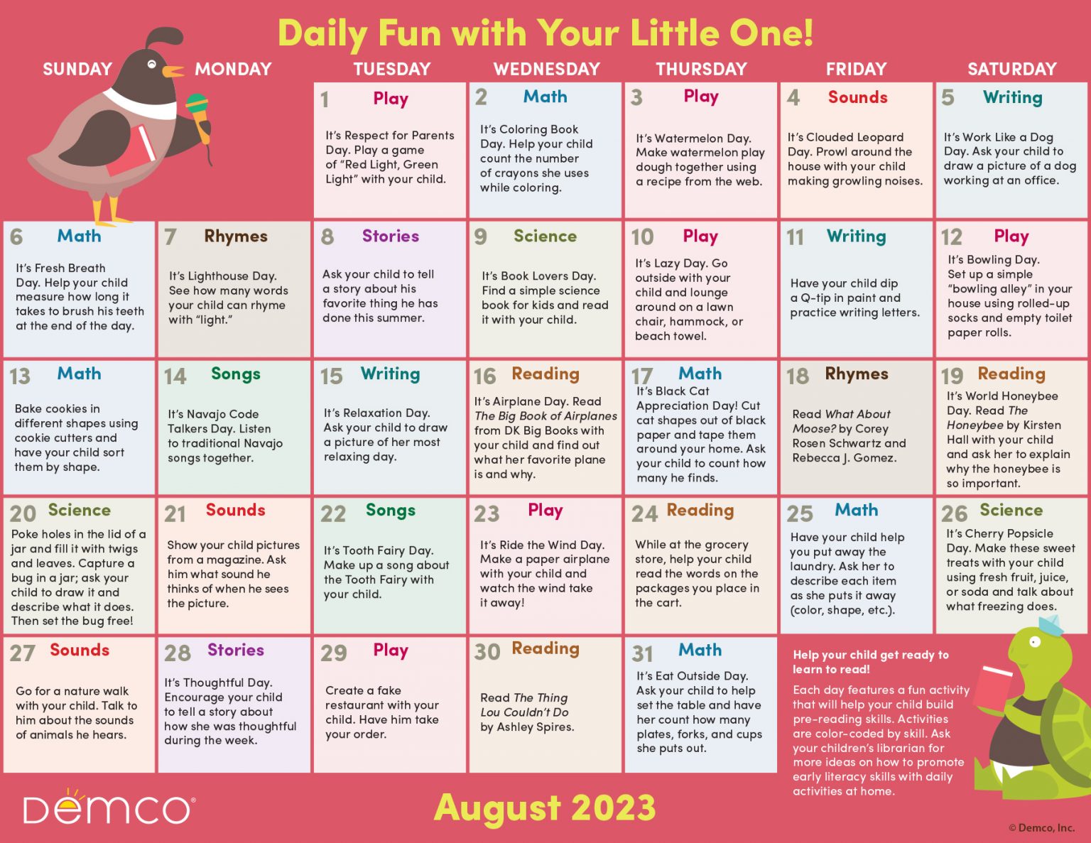 Early Literacy Activities — August 2023: Activities, Books, and More!