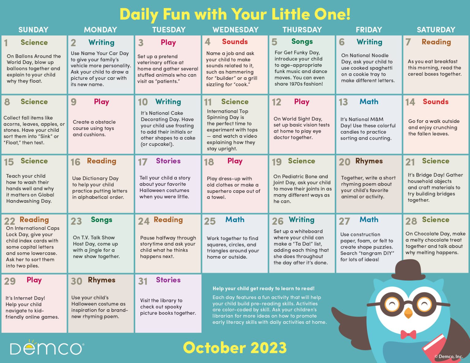 Early Literacy Activities — October 2023: Activities, Books, and More!