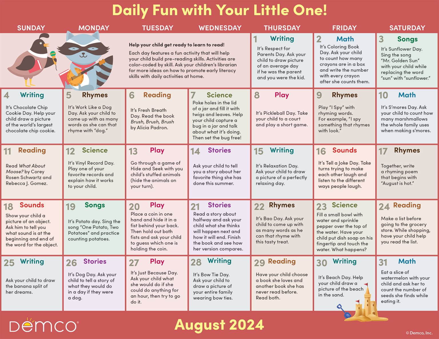 Early Literacy Activities — August 2024: Activities, Books, and More!