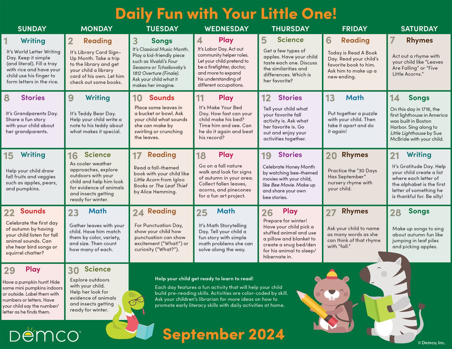 Early Literacy Activities — September 2024: Activities, Books, and More!