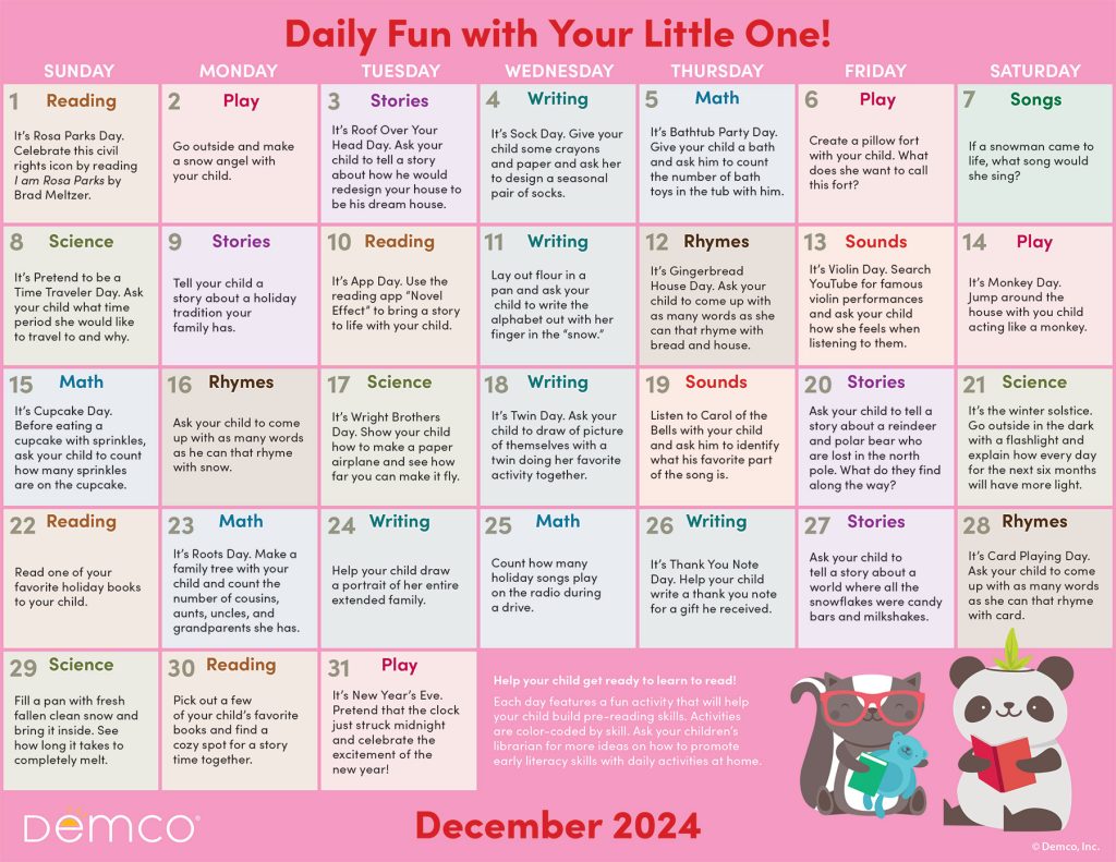 Early Literacy Activities — December 2024: Activities, Books, and More!